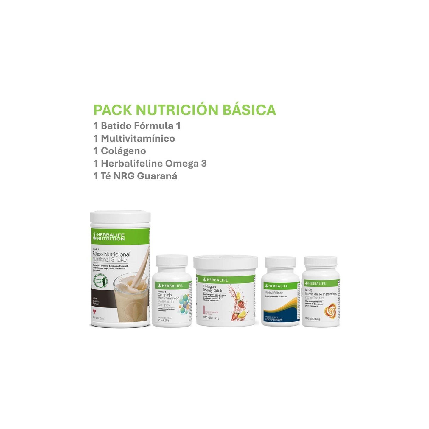 Pack Nutrición (F1 + Multi + Colágeno + Omega + Té NRG) en Herbalife ...